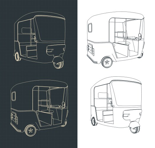 Auto rickshaw blueprints Royalty Free Vector Image