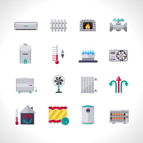 Heating and cooling icons set Royalty Free Vector Image