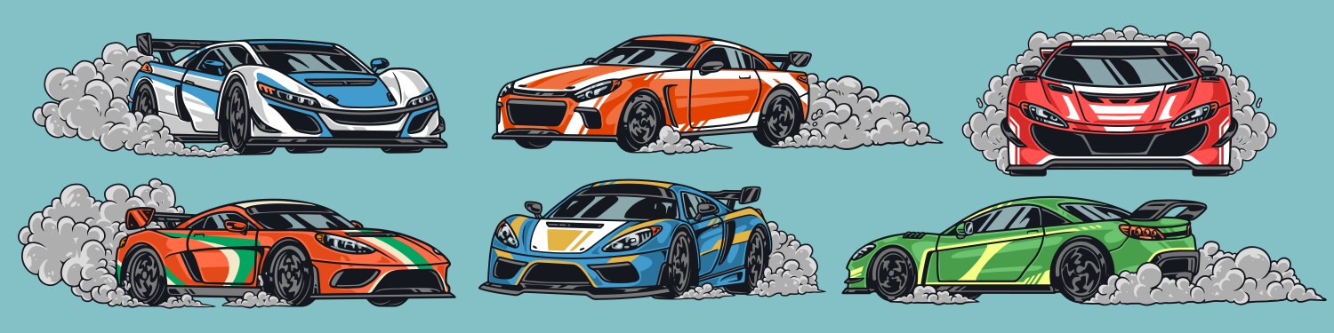 Racing sport set logotypes colorful Royalty Free Vector