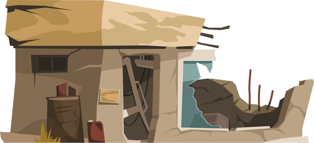 Cartoon destroyed city building after natural Vector Image