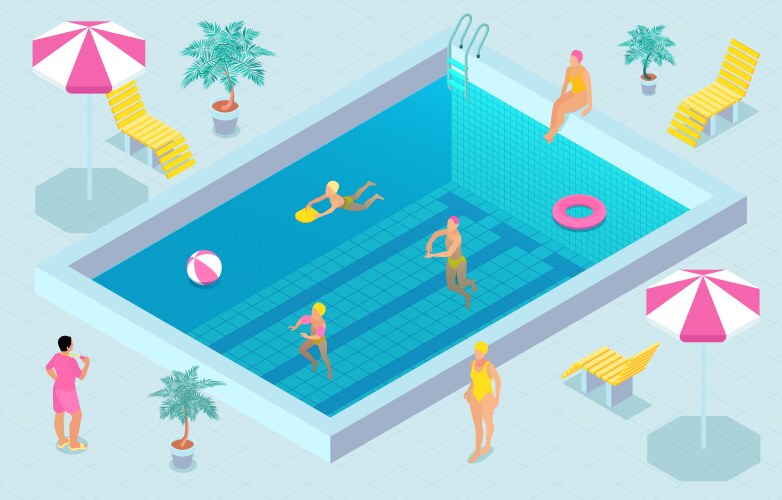 Swimming pool with woman top view Royalty Free Vector Image