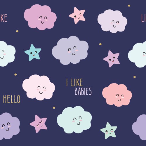 Cute Seamless Pattern Background With Cartoon Vector Image