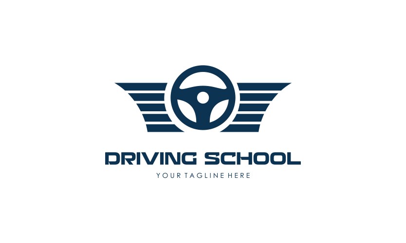 Driving school logo template steering wheel Vector Image