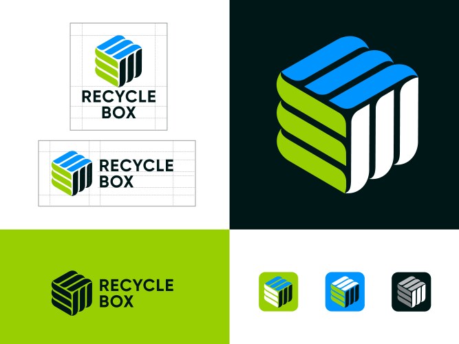 Green recycle box icon hexagon shape Royalty Free Vector