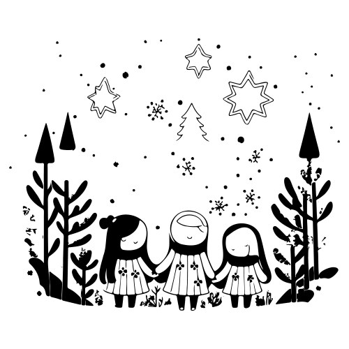 Winter forest watching shooting stars sketch Vector Image