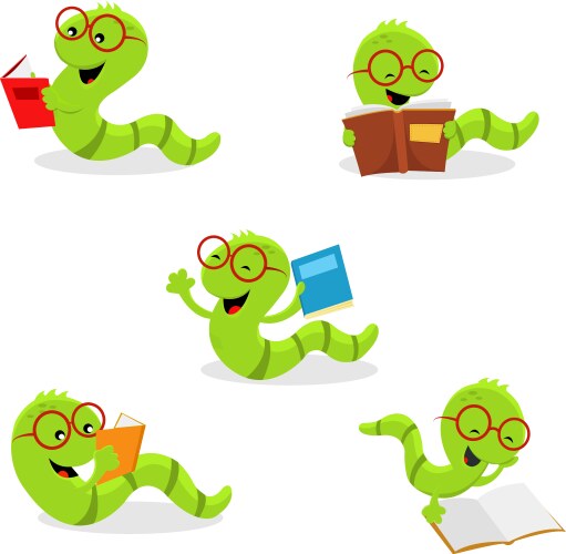 Cartoon Bookworm With Glasses Cartoon Funny Bookworm Character Eating
