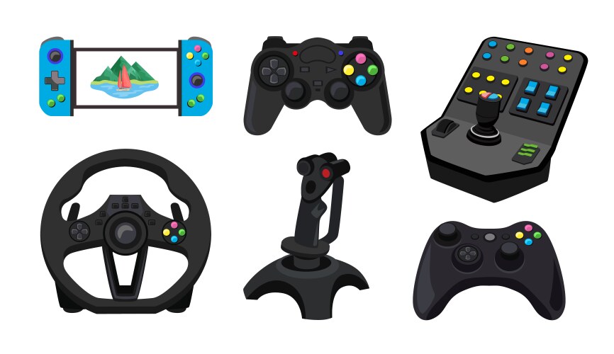 Video game controllers set Royalty Free Vector Image Video game controllers set Royalty Free Vector Image