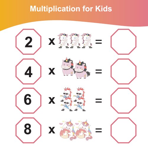 Multiplication for kids worksheet Royalty Free Vector Image