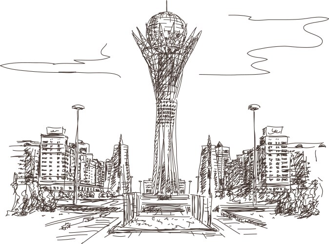 Nur-sultan astana skyline kazakhstan draw Vector Image