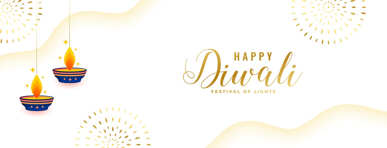 Diwali Greeting Banner - White with Diyas Vector Image