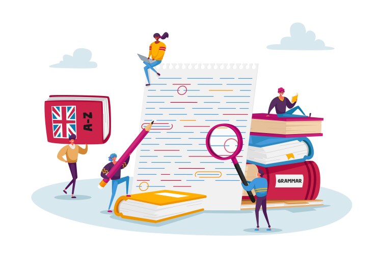 Studying english female teacher explains grammar Vector Image