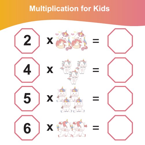 Multiplication for kids worksheet Royalty Free Vector Image