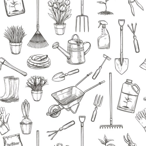 Gardening concept hand drawn garden items set Vector Image
