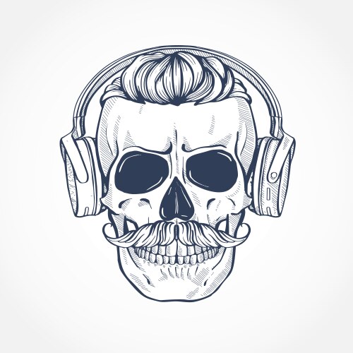 Skull with headphones Royalty Free Vector Image