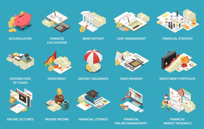 Financial literacy nighmode or darkmode set Vector Image