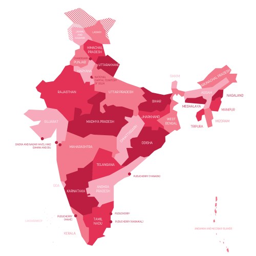 India - political map administrative divisions Vector Image