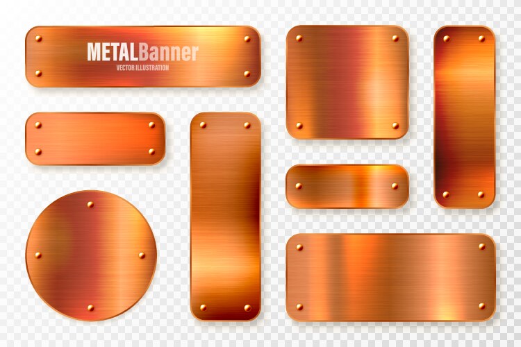 Realistic copper banners collection brushed Vector Image