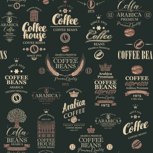Seamless pattern with various coffee labels Vector Image