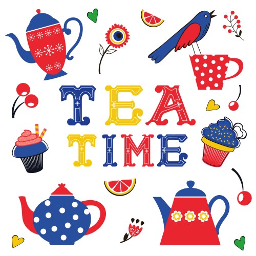 Tea time hand drawn retro Royalty Free Vector Image