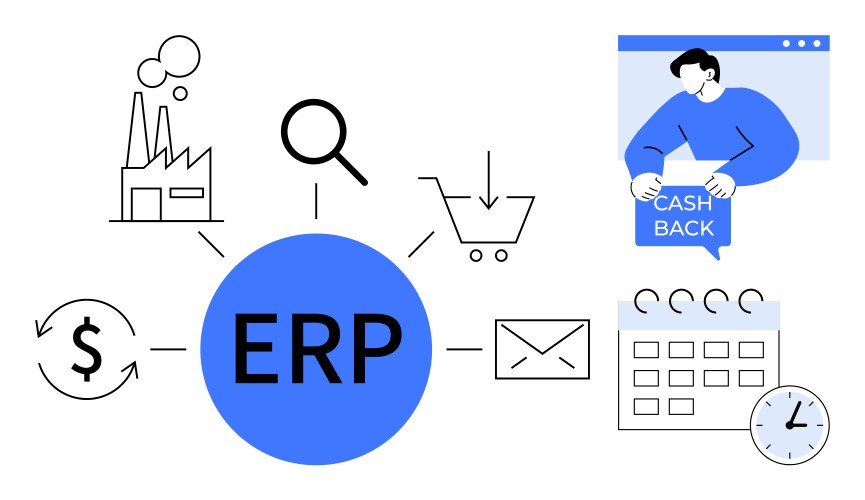 Mechanic erp system with symbols Royalty Free Vector Image