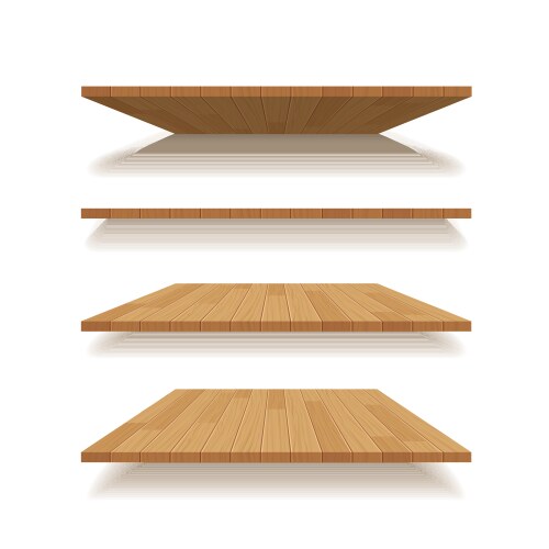 Realistic set empty wooden shelves Royalty Free Vector Image