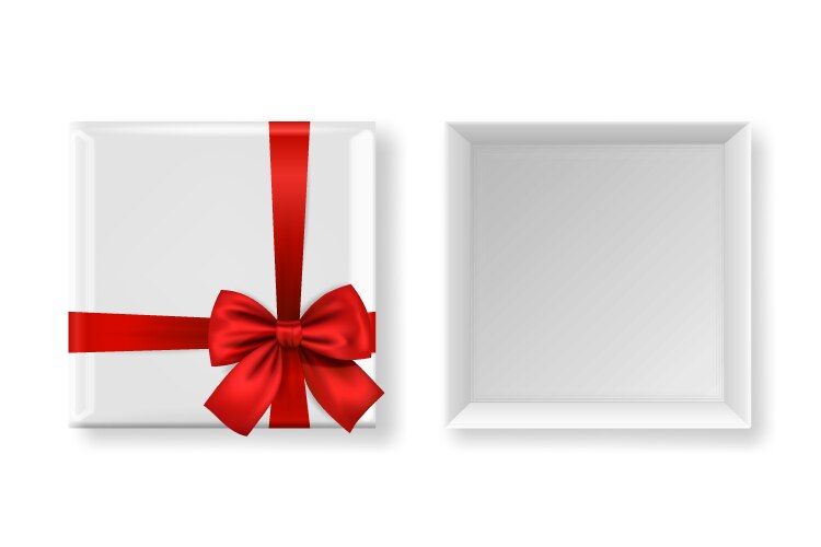 White open gift box with bow and ribbon top view Vector Image