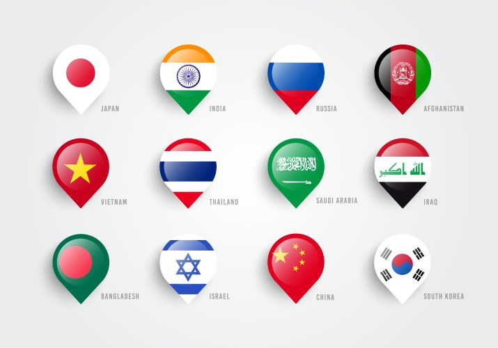 Asia flag pin set Royalty Free Vector Image - VectorStock