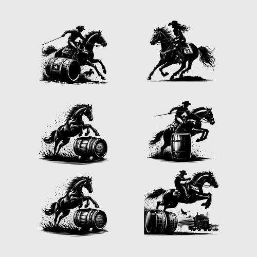 Barrel racing silhouette bundle file Royalty Free Vector