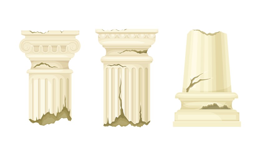 Broken marble pillars and stone column ruins Vector Image