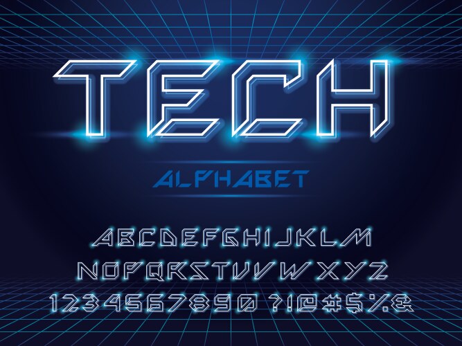 Technology abstract neon font and alphabet techno Vector Image