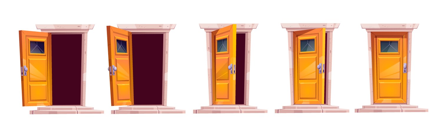 Cartoon door opening motion sequence animation Vector Image