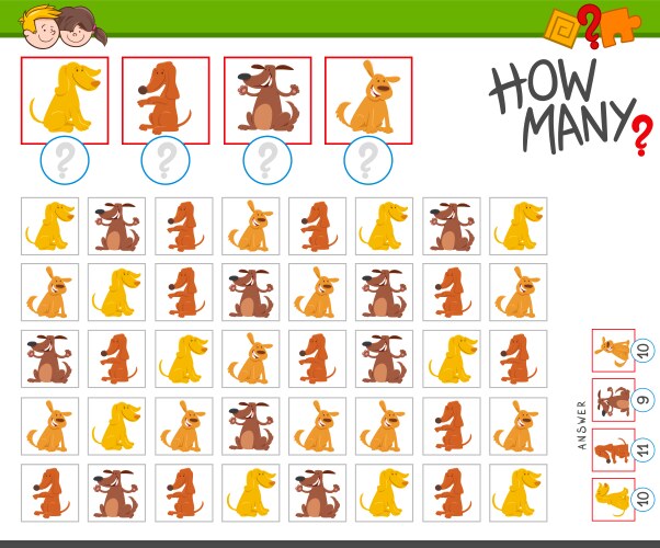 How many cartoon dogs characters counting activity