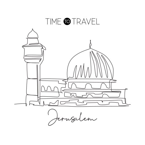 One single line drawing dome rock al aqsa Vector Image