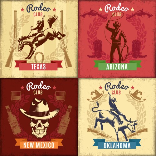 Set of vintage rodeo emblems and designed elements
