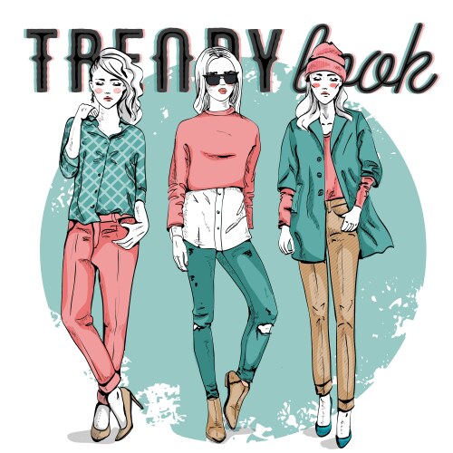 Set with trendy girls Royalty Free Vector Image