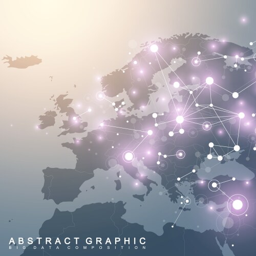Europe cities and communication lights map Vector Image