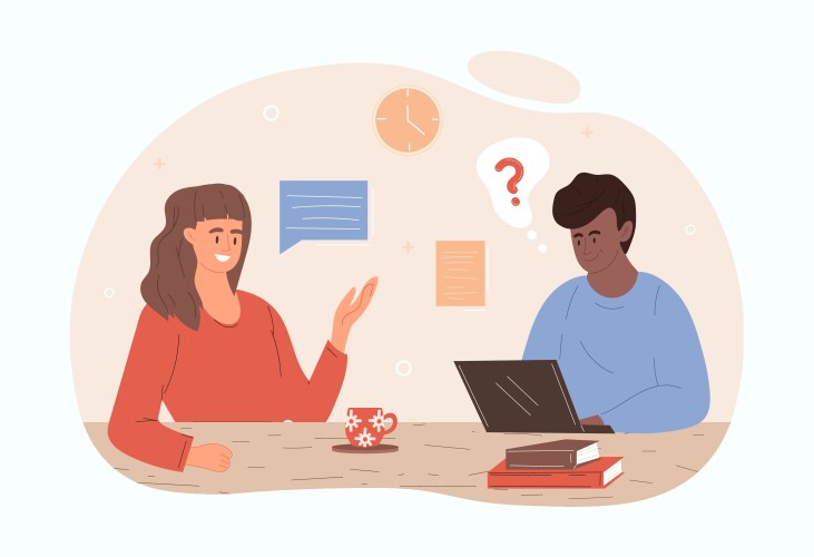 Smiling woman handshake job candidate at interview