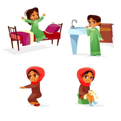 Daily morning routine set cartoon little girl Vector Image