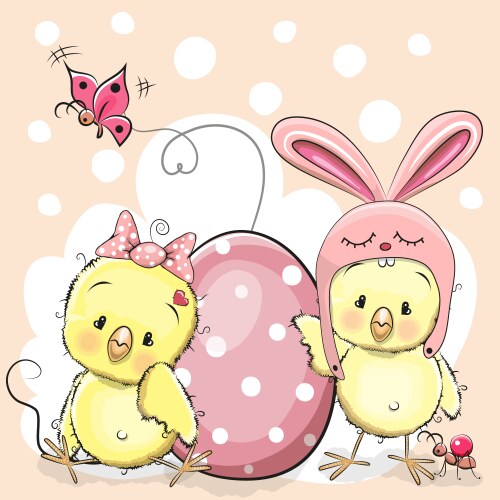 Set with white rabbits and cute cartoon chickens Vector Image