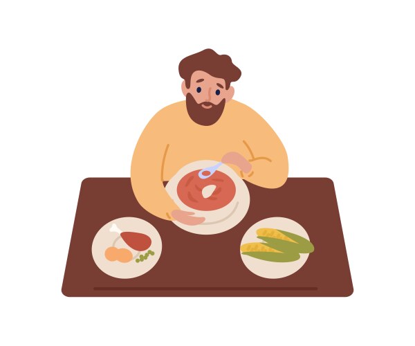 Boy eating chicken on table Royalty Free Vector Image