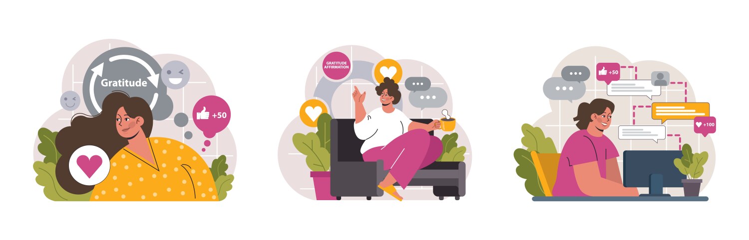 Gratitude set grateful and thankful characters Vector Image