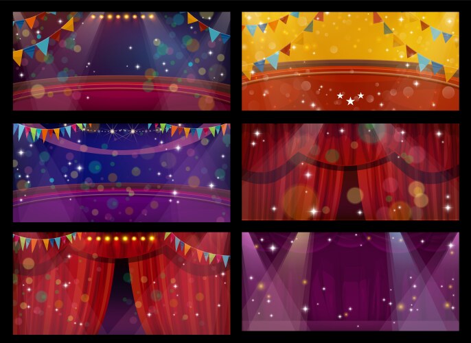 Cartoon theater stage with red curtain spotlights Vector Image