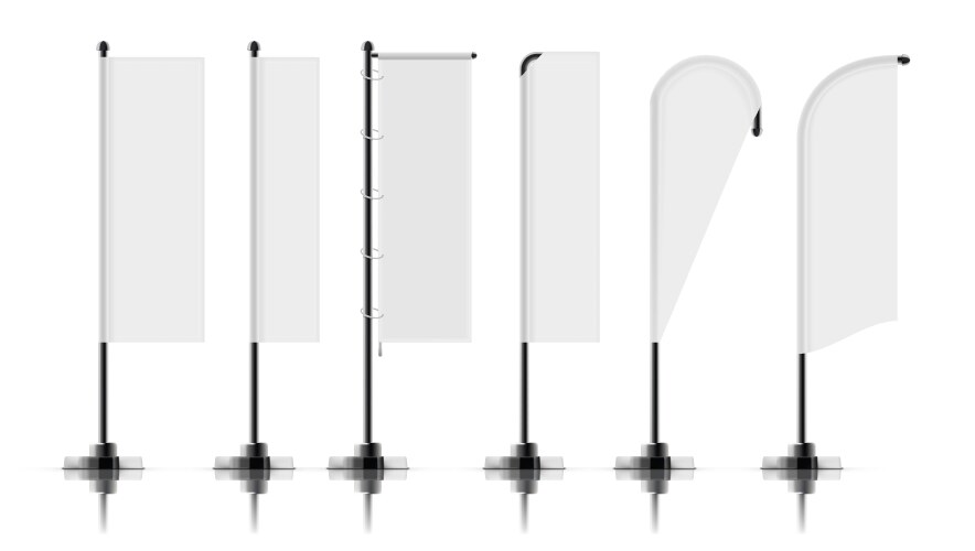 Realistic white banner flags 3d mockup textile Vector Image