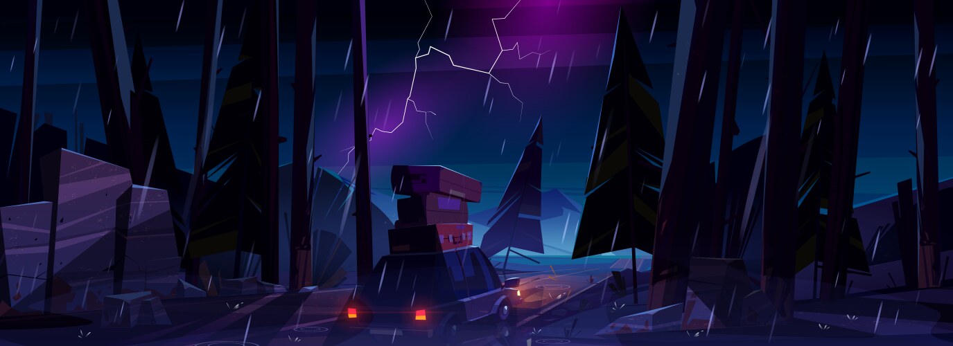 Path in forest at night cartoon landscape Vector Image