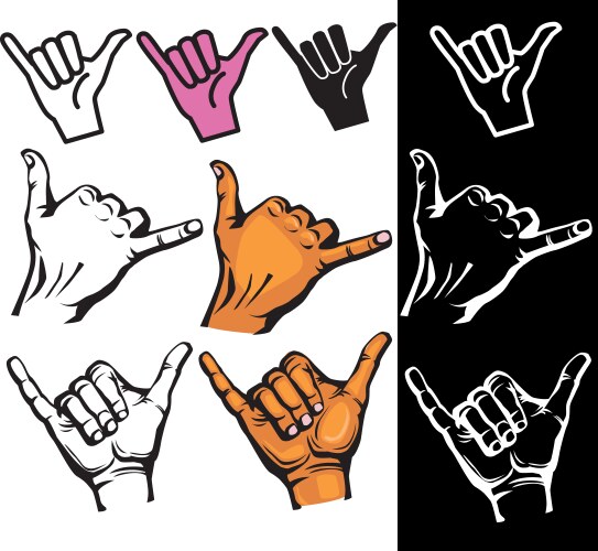 Shaka sign hang loose silhouette Royalty Free Vector Image