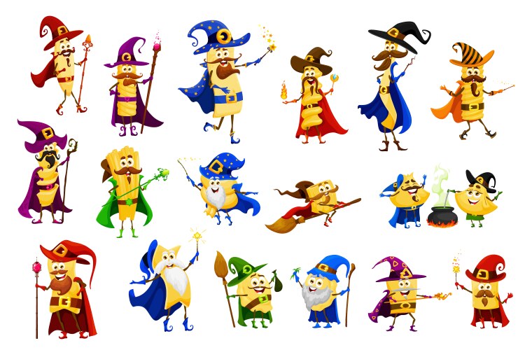 Wizard male cartoon mascot in action poses Vector Image