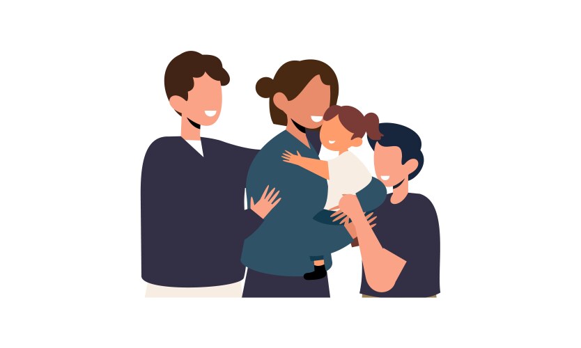 Happy big families hug Royalty Free Vector Image