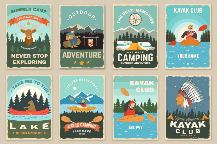 Set of camping badges patches and outdoor Vector Image