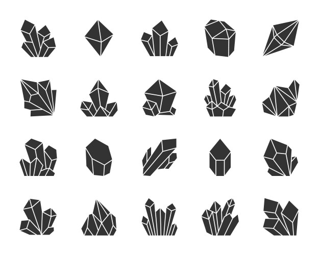Mineral crystal gemstones line quartz icons Vector Image