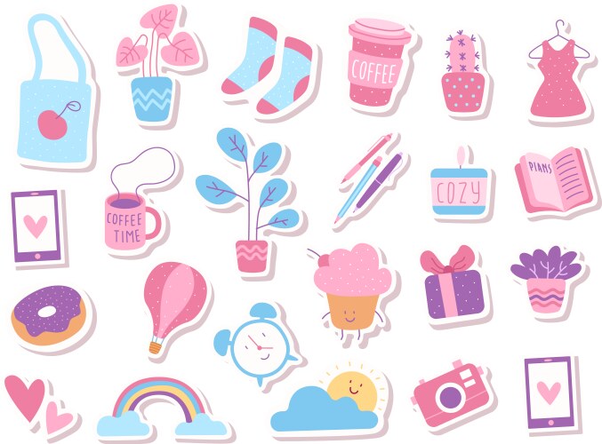 Daily stickers planner journal trendy decor Vector Image